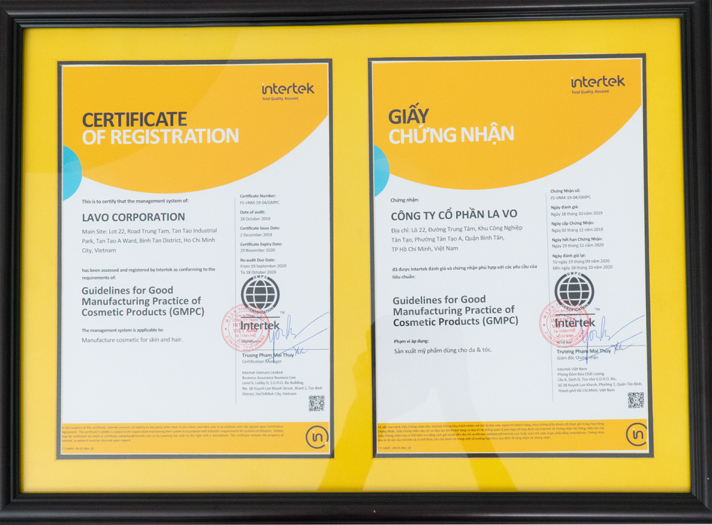 LAVO’S CERTIFICATION OF GMPC STANDARD FACTORY